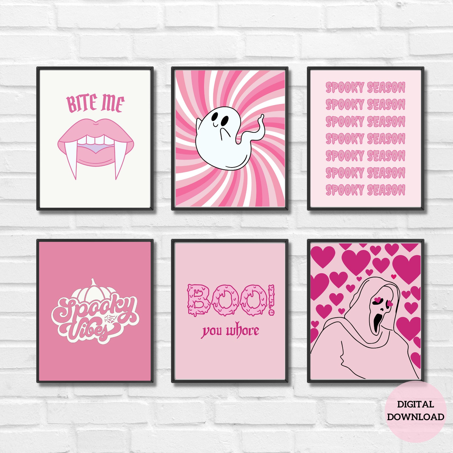 Pink Halloween Wall Decor Set of 6 Printables Pastel - Etsy