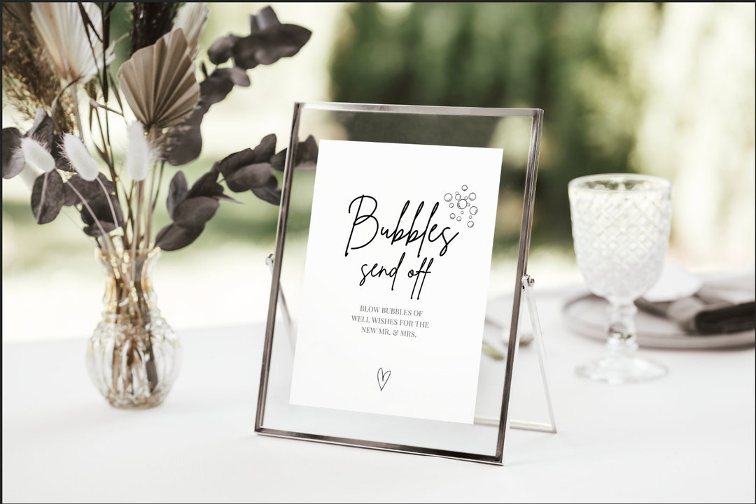 Modern and Minimalist Bubbles Send off Wedding Sign, Tabletop Bubbles ...