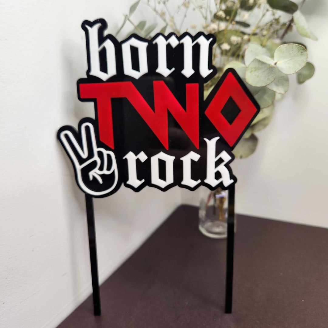 Born TWO Rock Cake Topper | Acrylic Cake Topper | Second Birthday ...