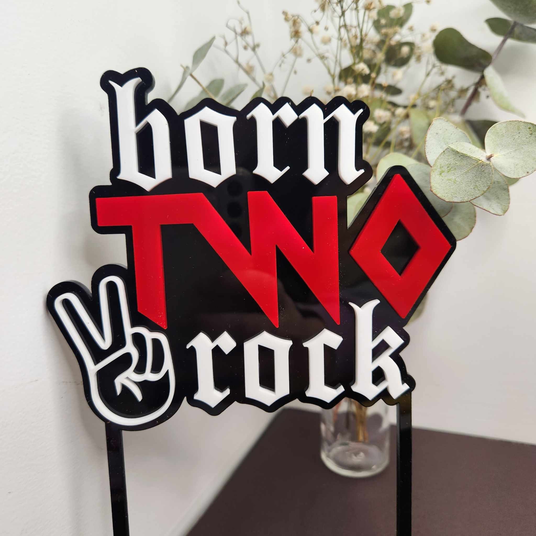 Born TWO Rock Cake Topper Acrylic Cake Topper Second Birthday Punk Rock ...