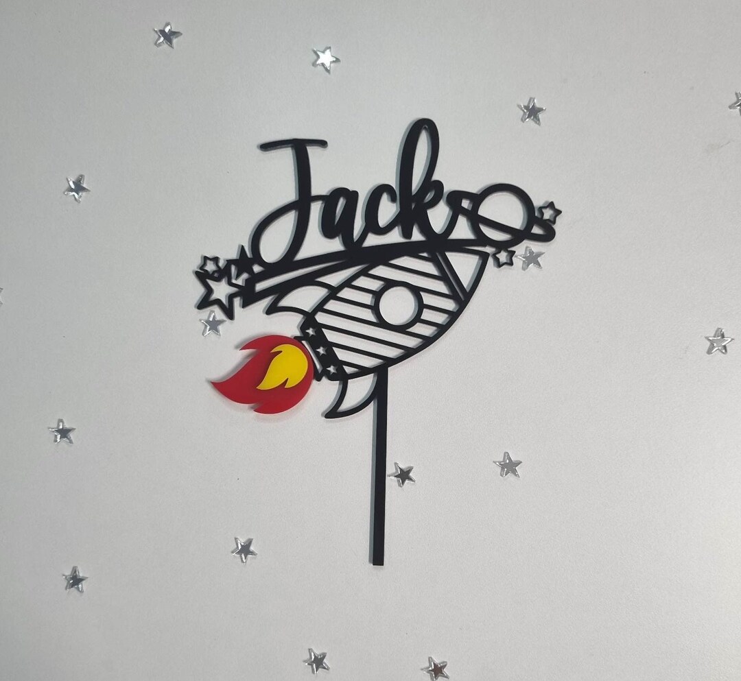 Personalised Rocket Ship Topper | Acrylic Cake Topper | Astronaut Space ...