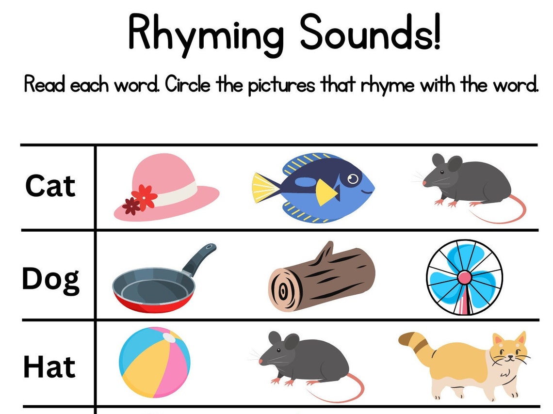 Rhyming Sounds Worksheet 3 Letter Education Words Kindergarten ...