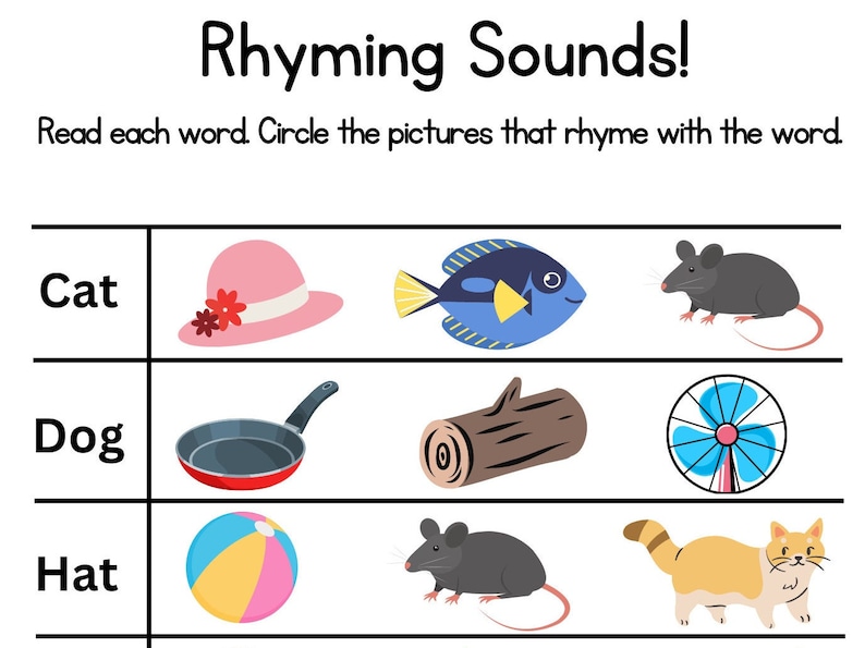 Rhyming Sounds Worksheet 3 Letter Education Words Kindergarten ...