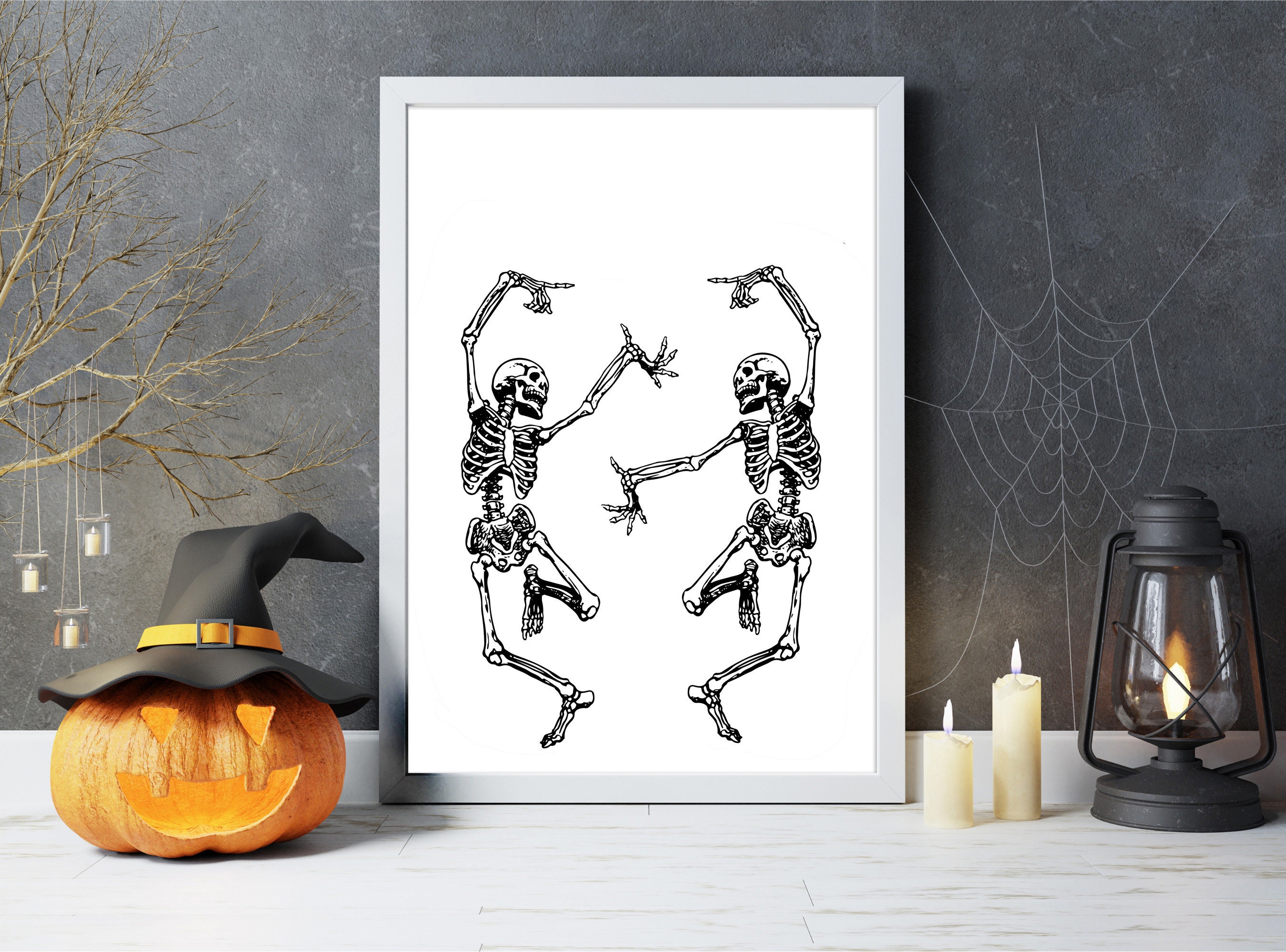 Dancing Skeletons Printable Halloween Wall Sign | Halloween Art | Boho ...