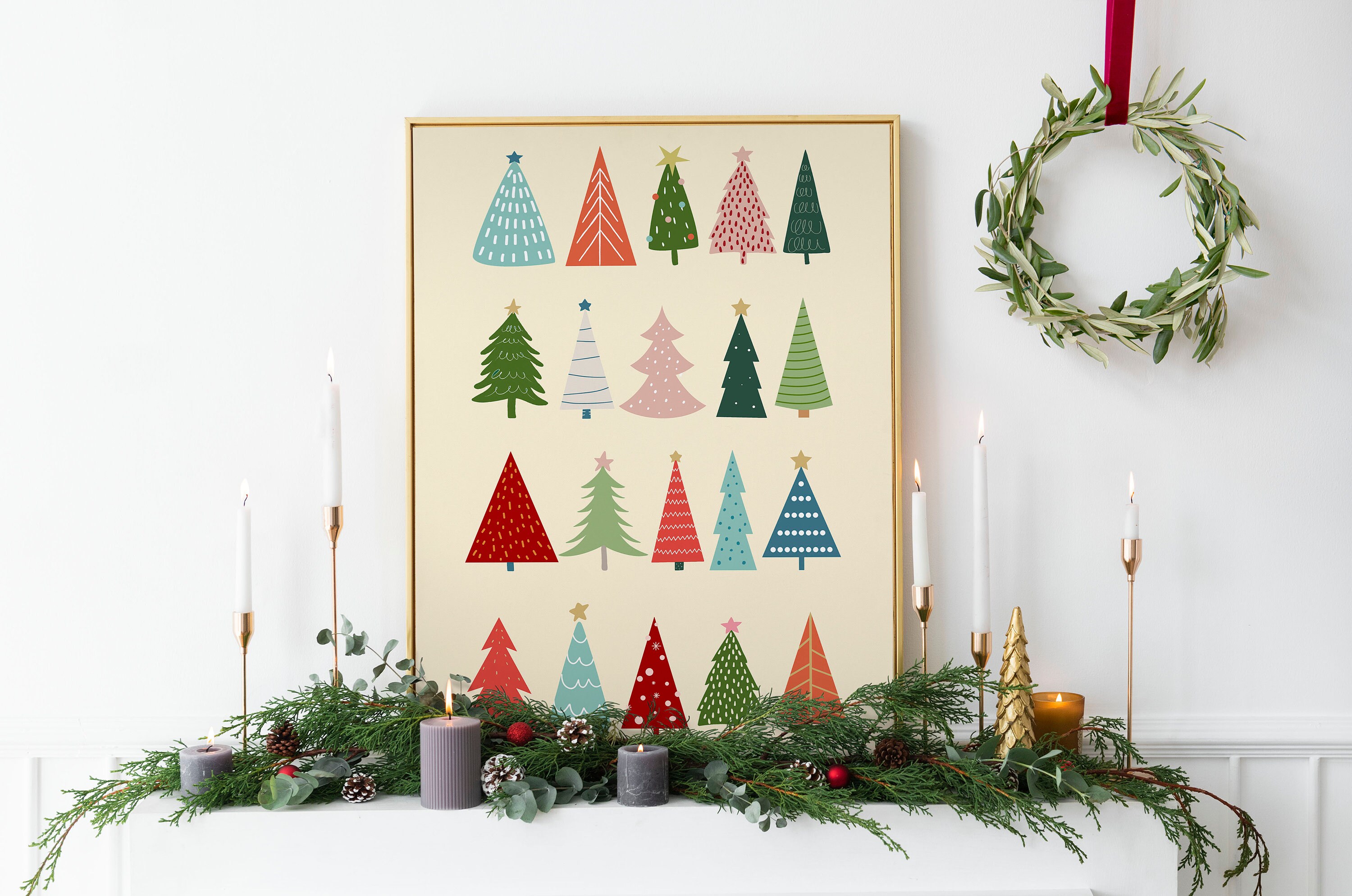 Colorful Christmas Trees Wall Art Print Christmas Printable Modern ...