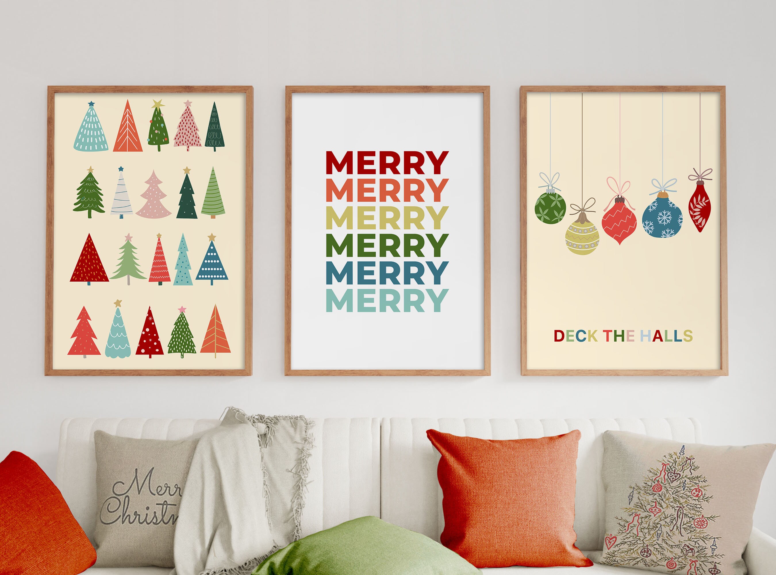 Colorful Christmas Trees Wall Art Print Christmas Printable Modern ...
