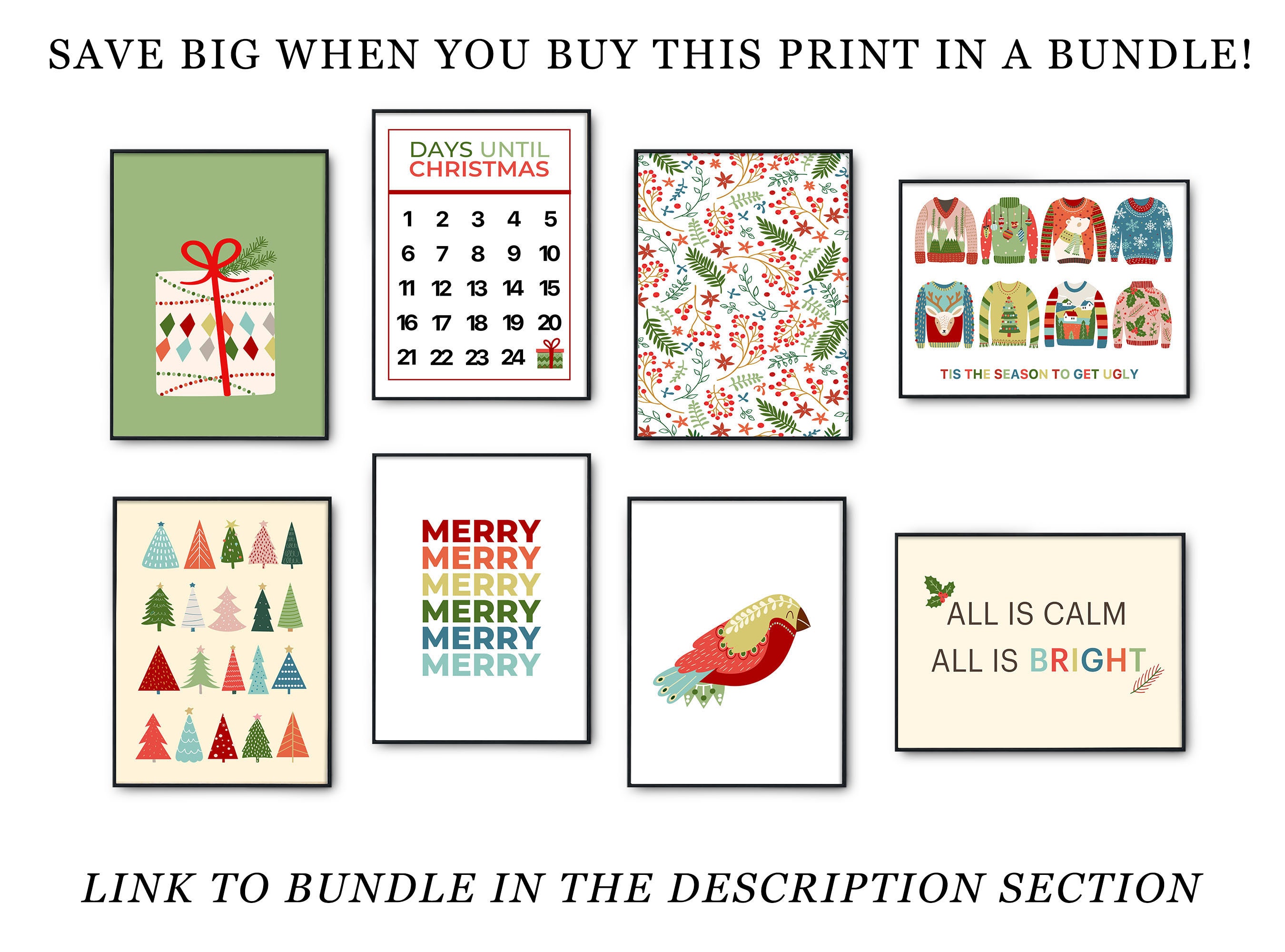 Colorful Christmas Trees Wall Art Print Christmas Printable Modern ...