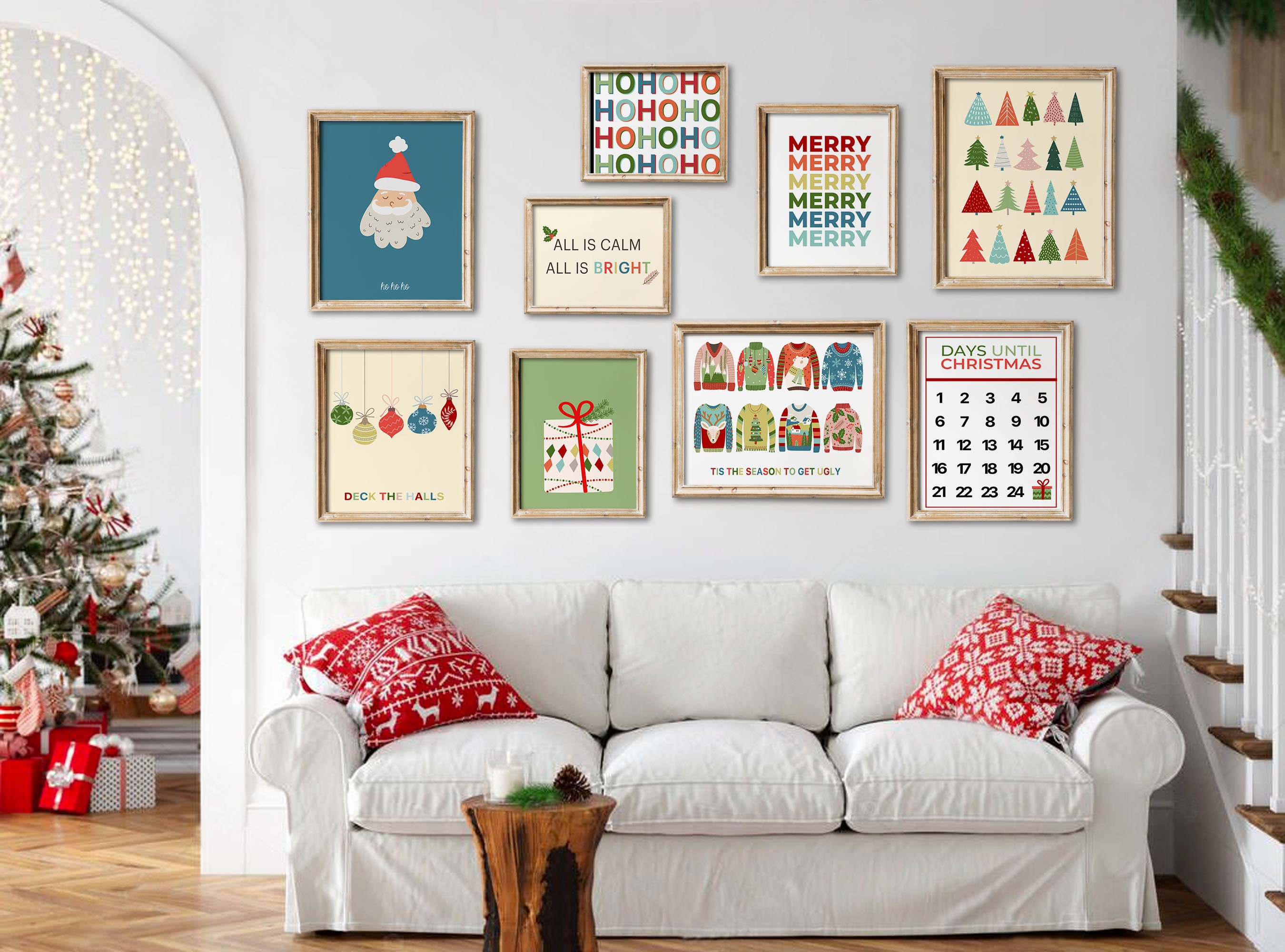 Colorful Christmas Trees Wall Art Print Christmas Printable Modern ...