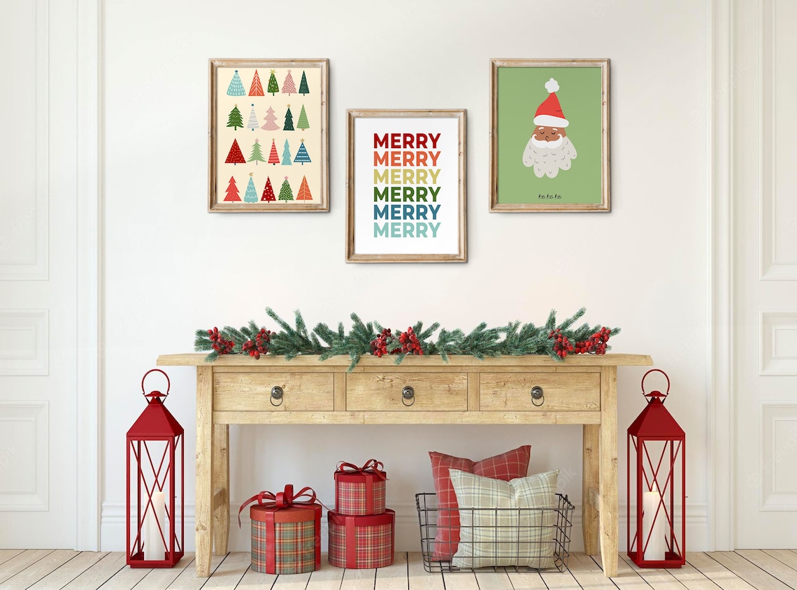 Colorful Christmas Trees Wall Art Print Christmas Printable Modern ...