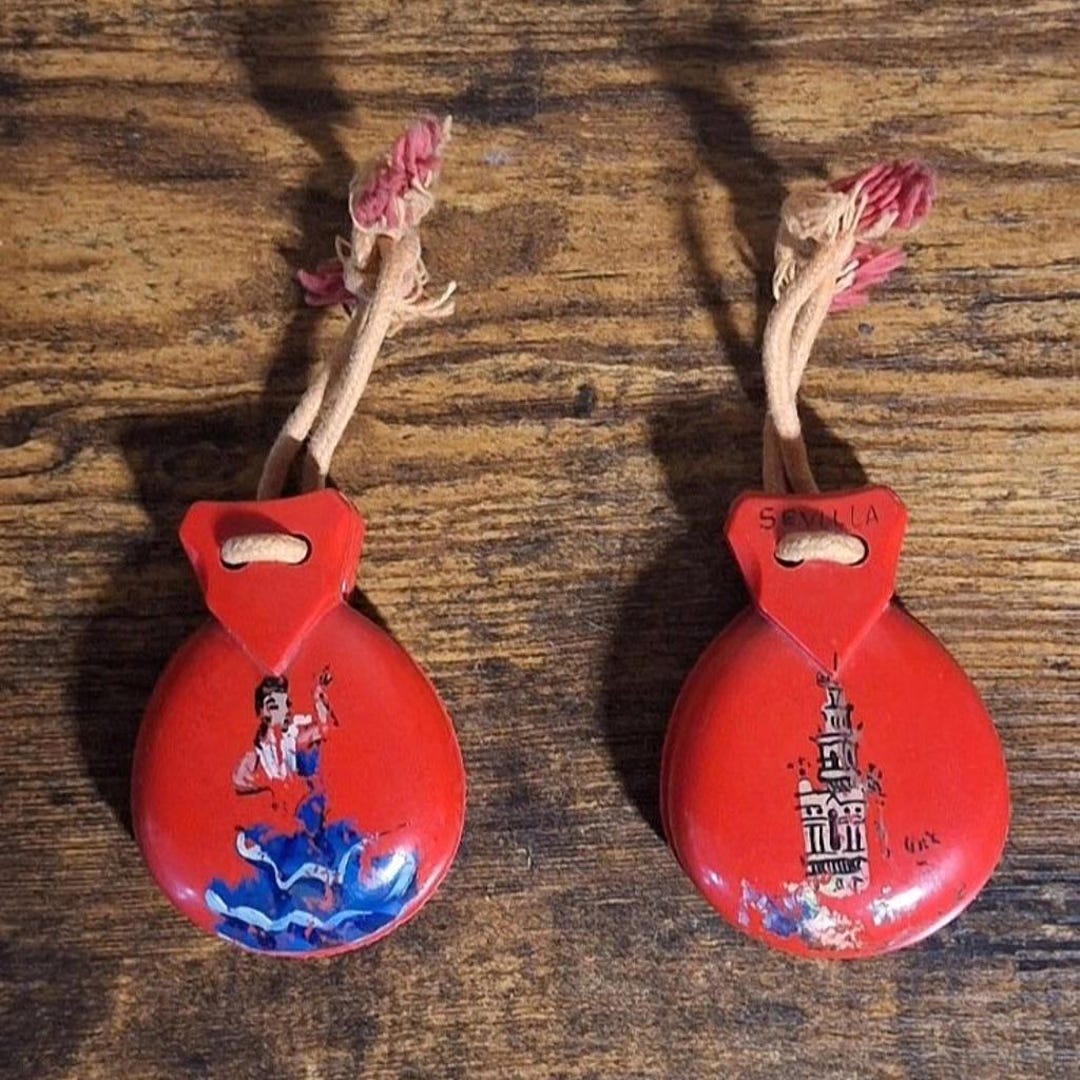 1980s/90s Wood Red Hand Painted Spanish Castanets - Etsy