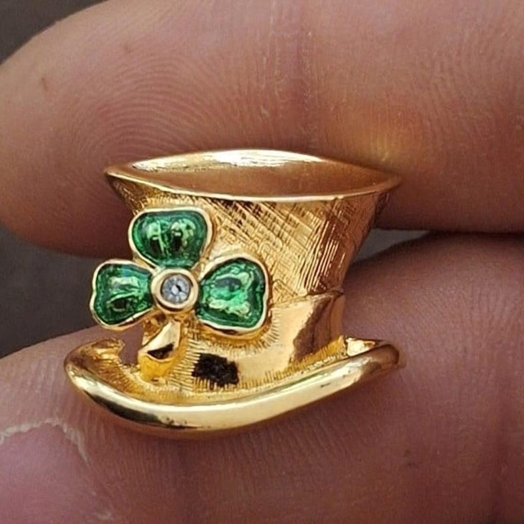 1992 Avon Shamrock Clover Lucky Leprechaun Hat Pin - Etsy