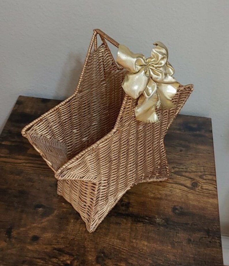 Vintage Natural Woven Wicker Rattan Star Shaped Basket With - Etsy