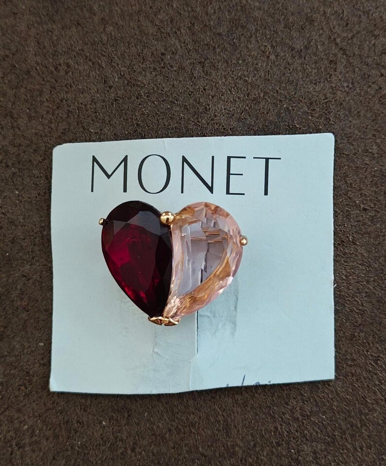 1980's Monet Diamond Cut Red & Pink Heart Shaped Stones Brooch Pin - Etsy