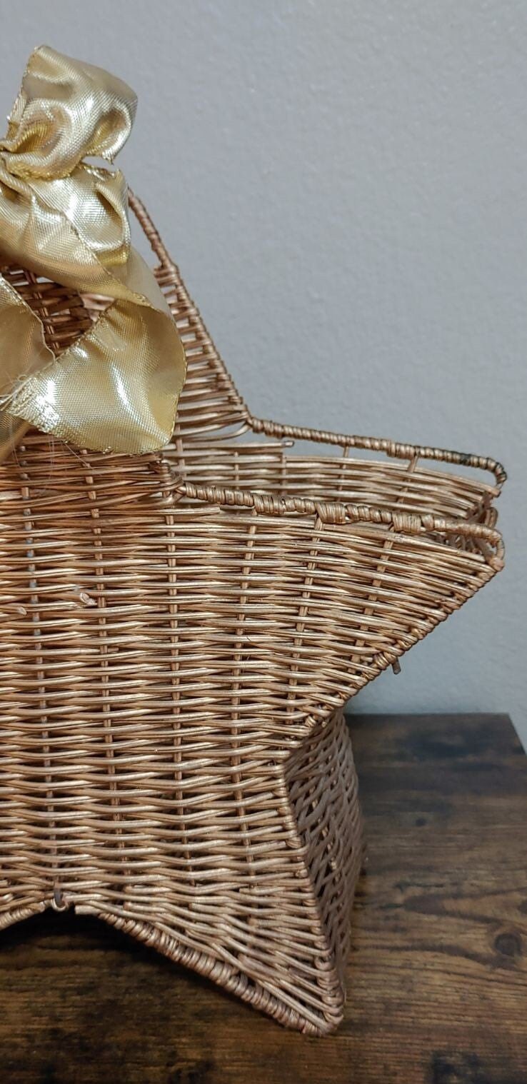 Vintage Natural Woven Wicker Rattan Star Shaped Basket With - Etsy