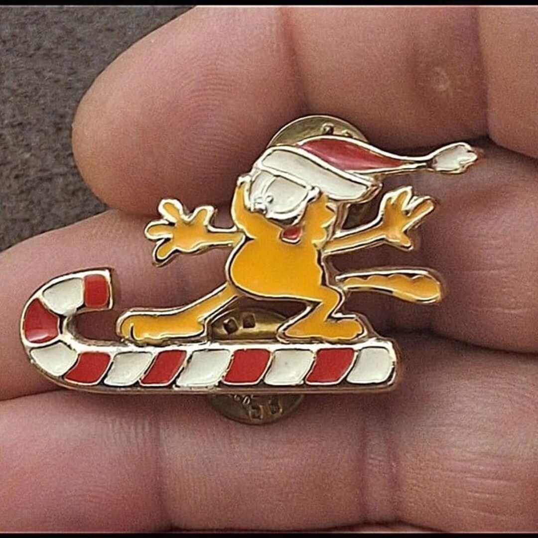1980s Garfield Santa Riding A Candy Cane Pin - Etsy