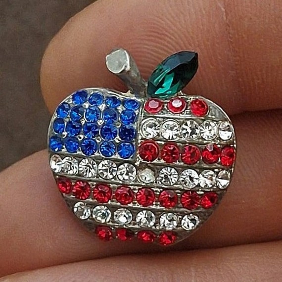 Carol Dauplaise Apple Shaped American Flag Pin - Gem