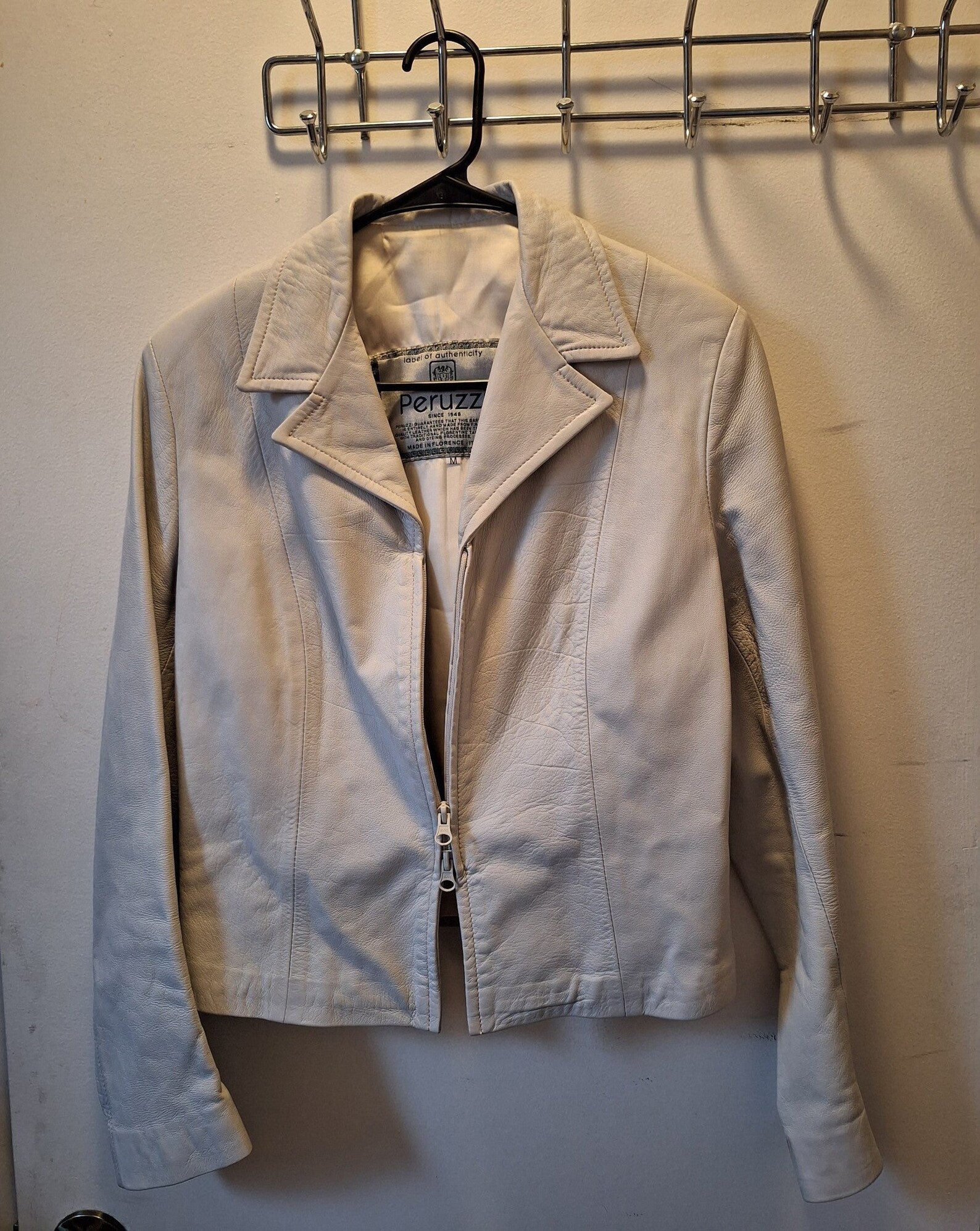 Peruzzi Cream Colored Leather Jacket - Etsy