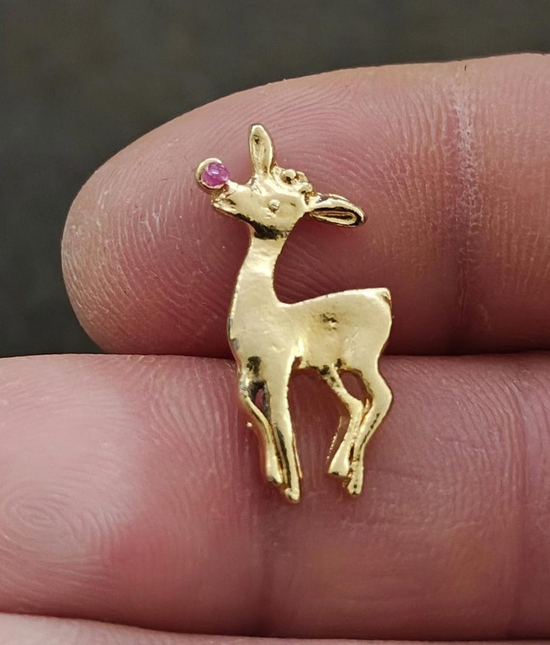 80s Rudolph Red Nosed Reindeer Harriet Carter Genuine Ruby 24k GEP Pin ...