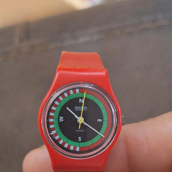 1984 Swatch LR-102 Original Ladies "Compass" Red Watch - Gem