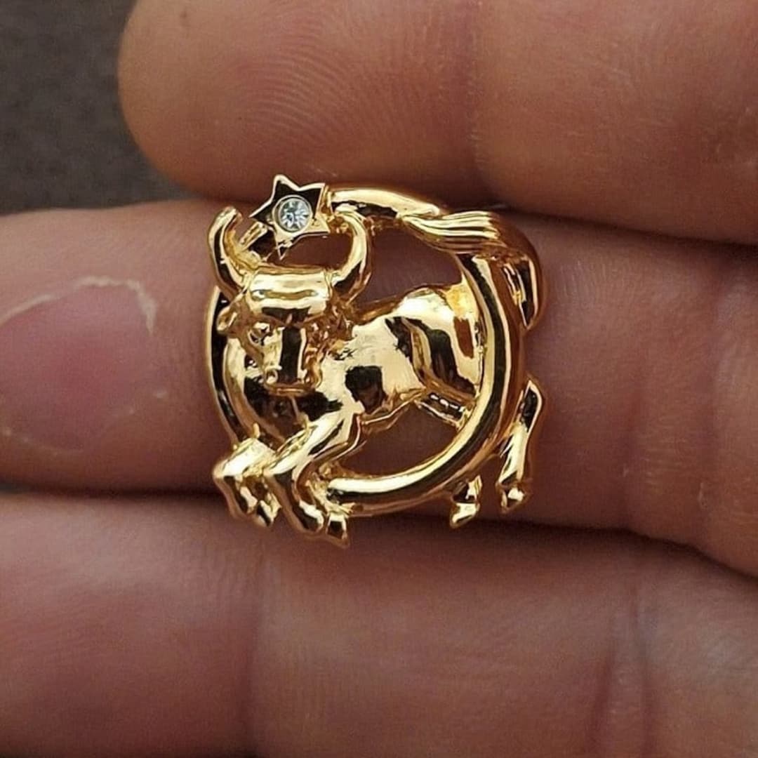 90s Taurus the Bull Rhinestone Star Bull Pin - Etsy