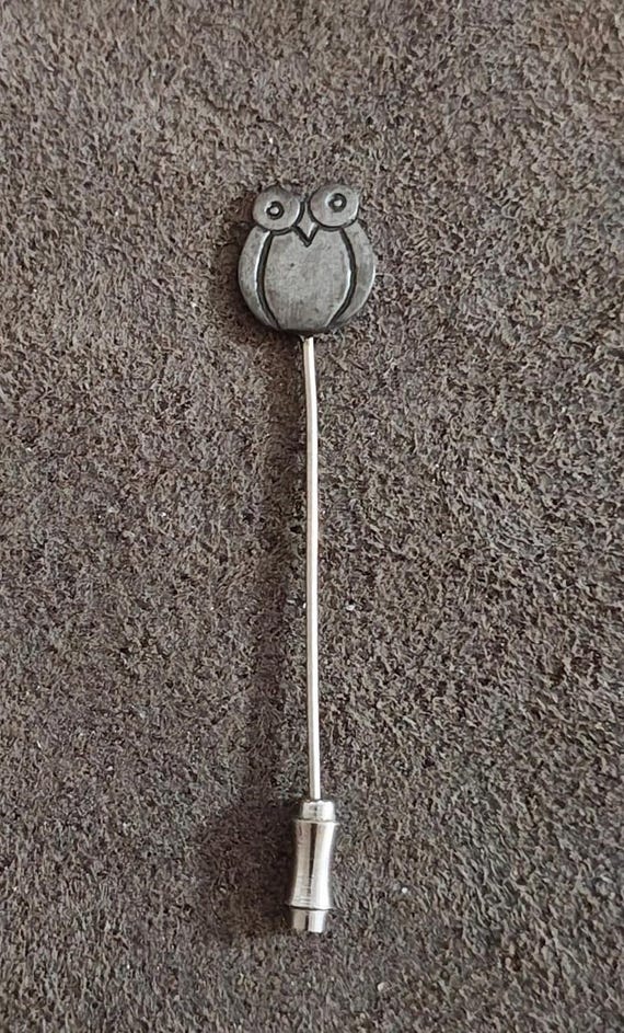 1970's Pewter Owl Stick Pin - Gem