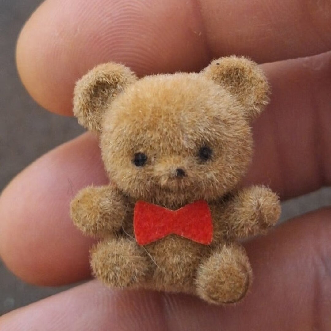 80s Fuzzy Flocked Brown Teddy Bear Wearing A Red Bowtie Pin - Etsy