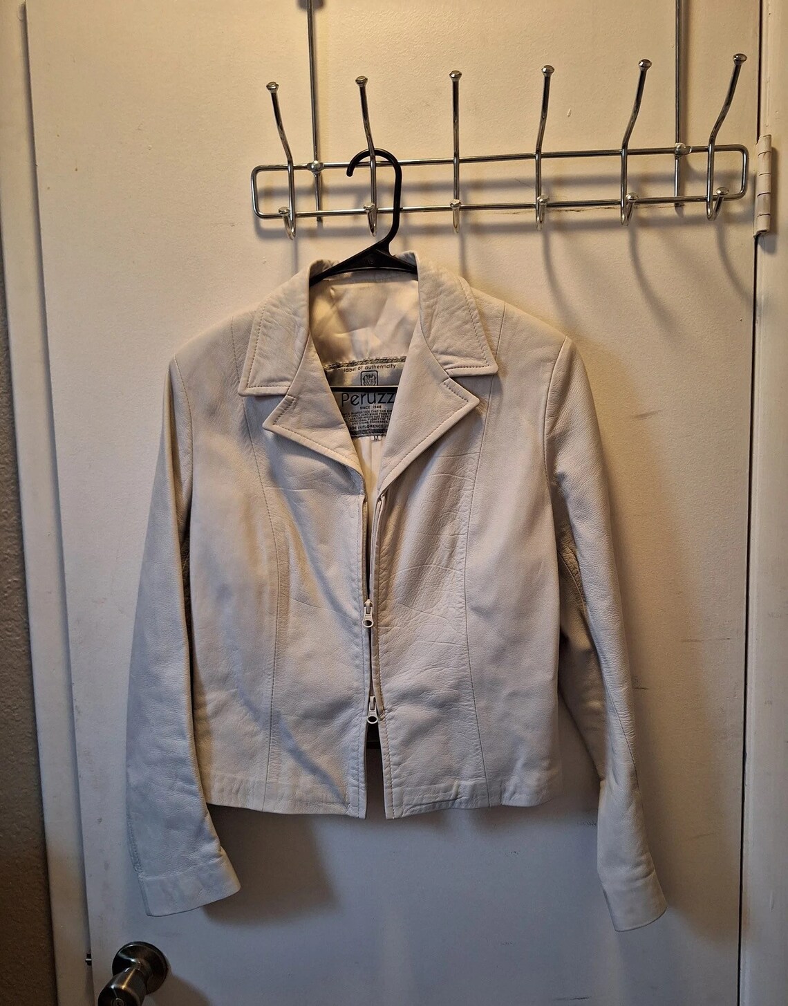 Peruzzi Cream Colored Leather Jacket - Etsy