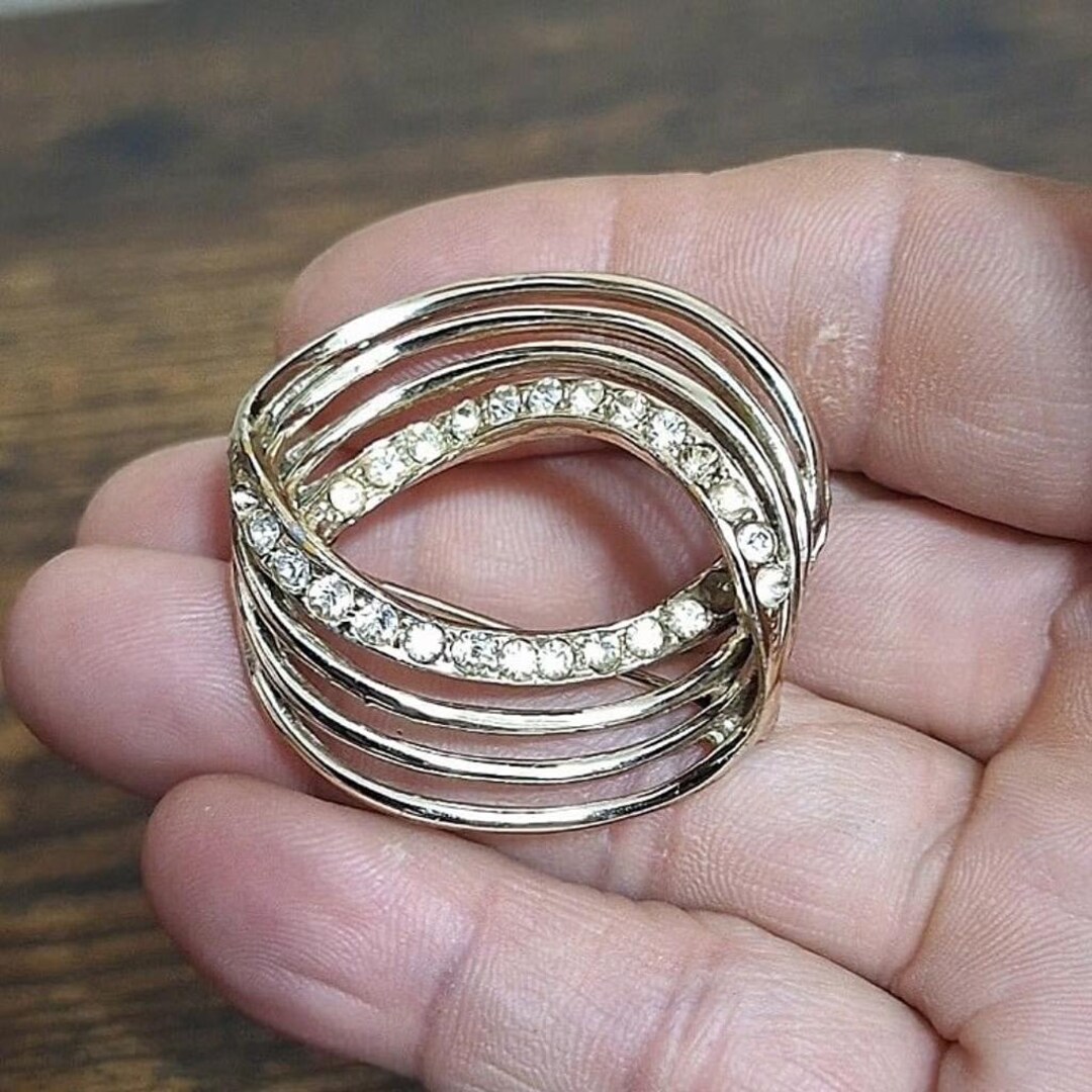 80s Multi Ring Swirl Gold Tone Clear Rhinestones Pin Brooch - Etsy