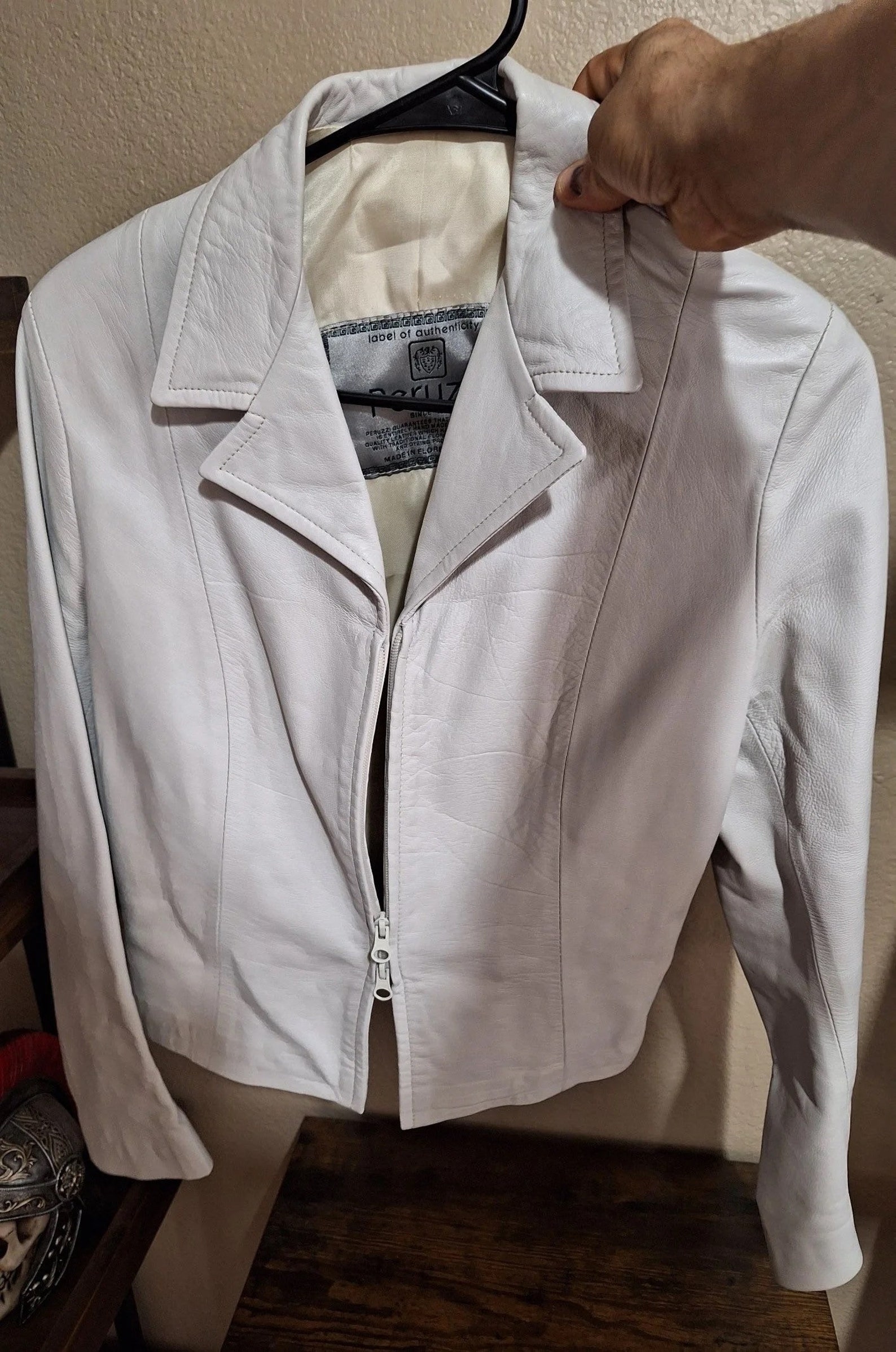 Peruzzi Cream Colored Leather Jacket - Etsy