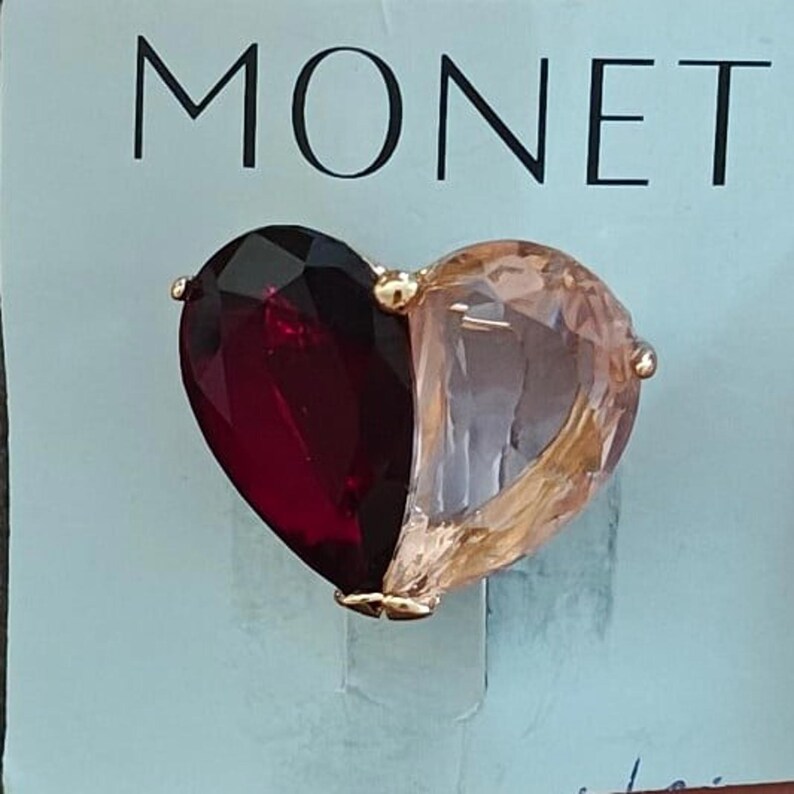 1980's Monet Diamond Cut Red & Pink Heart Shaped Stones Brooch Pin - Etsy
