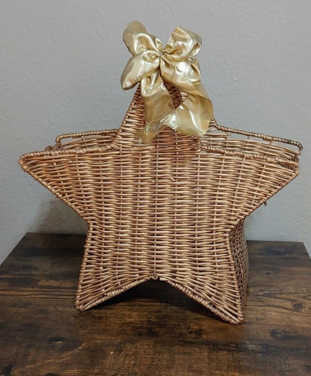 Vintage Natural Woven Wicker Rattan Star Shaped Basket With Handle - Etsy