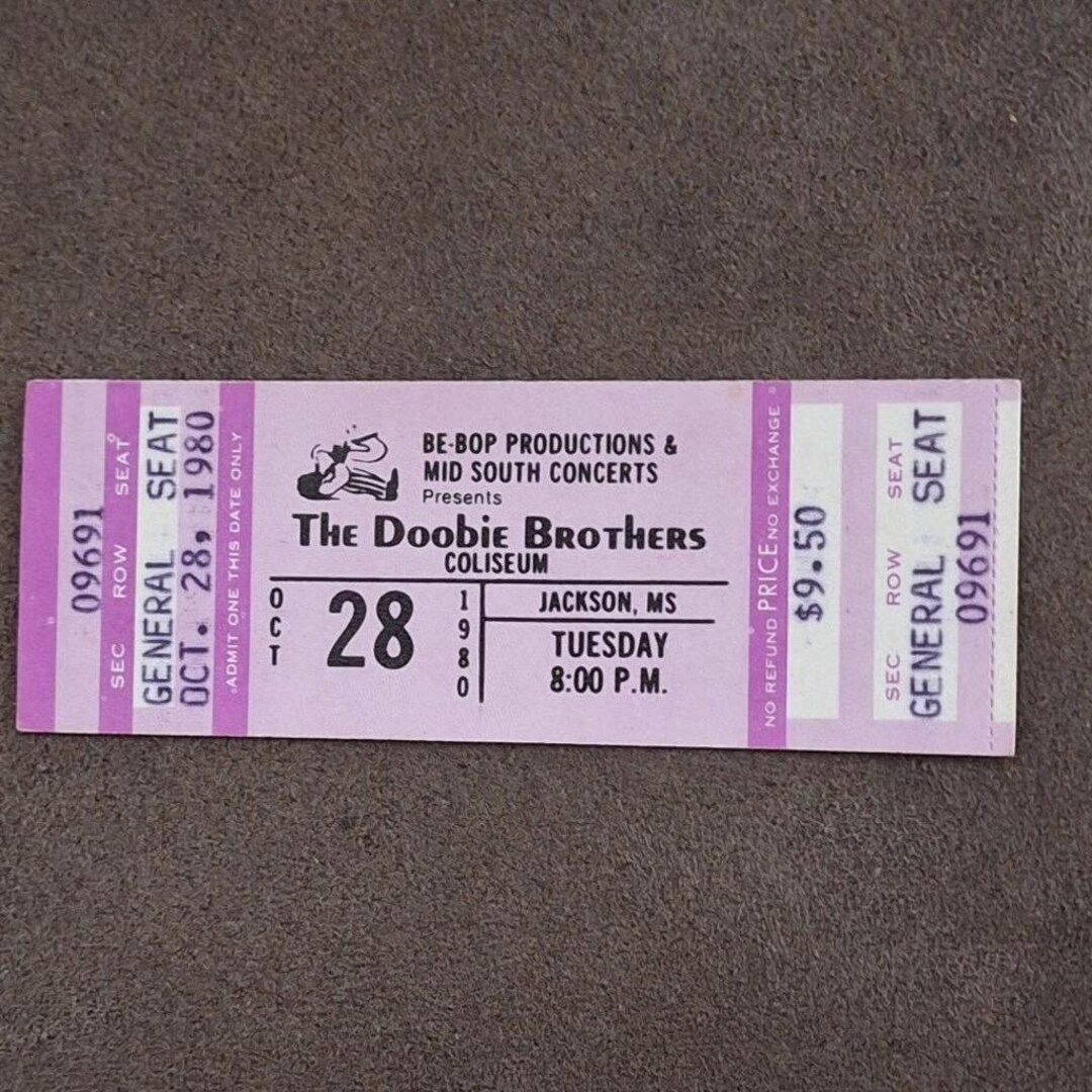 1980s Doobie Brothers Concert Ticket From the Jackson, MS Coliseum ...