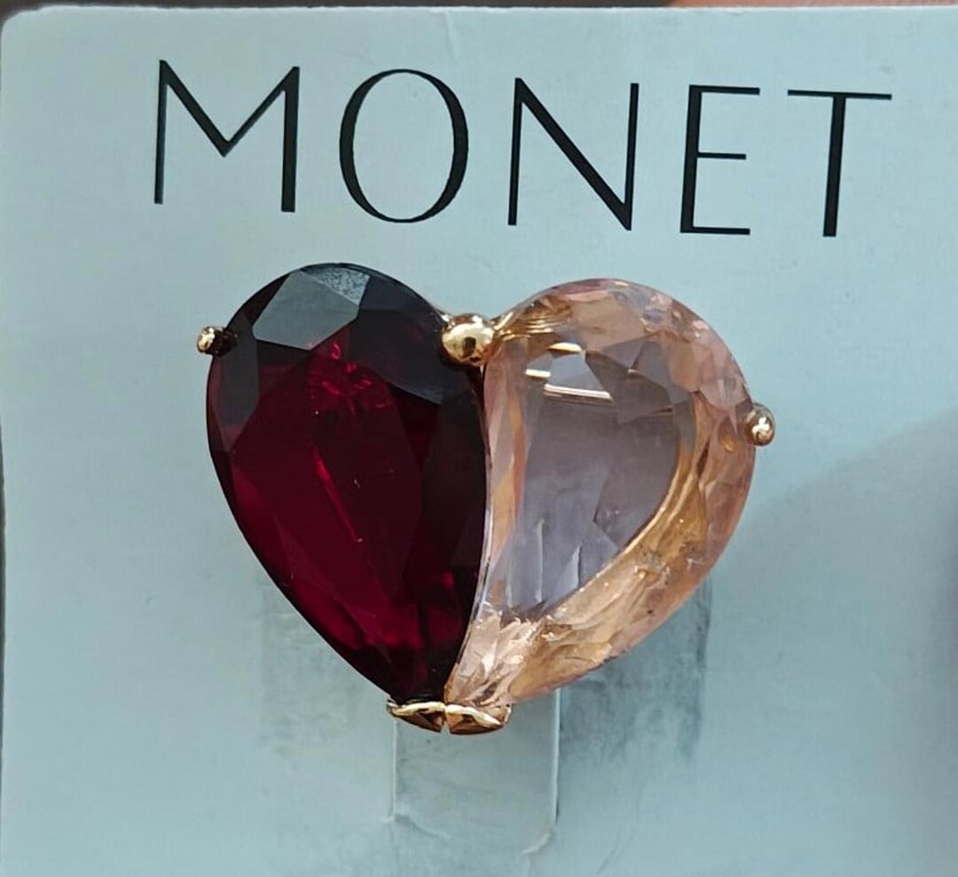 1980's Monet Diamond Cut Red & Pink Heart Shaped Stones Brooch Pin - Etsy