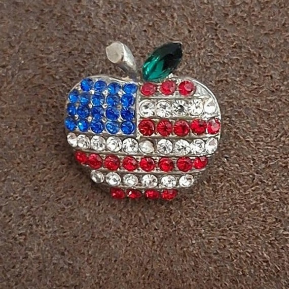 Carol Dauplaise Apple Shaped American Flag Pin - Gem