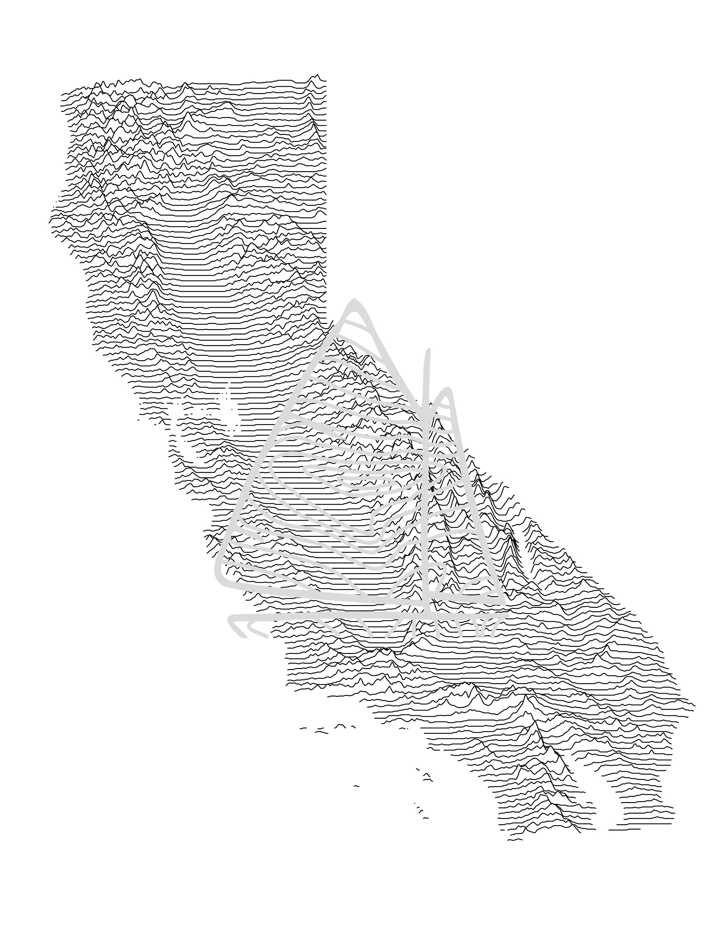 California Ridgeline Plot Digital Download | Topographic Contour Lines ...