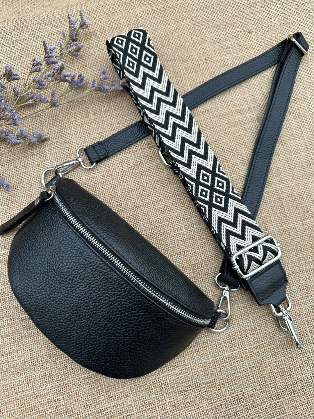 Schwarz Bauchtasche Leder , Bauchtasche mit Taschenriemen ...