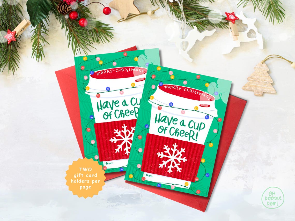 Christmas Cup of Cheer Gift Card Holder, Holiday Printable, Holiday ...