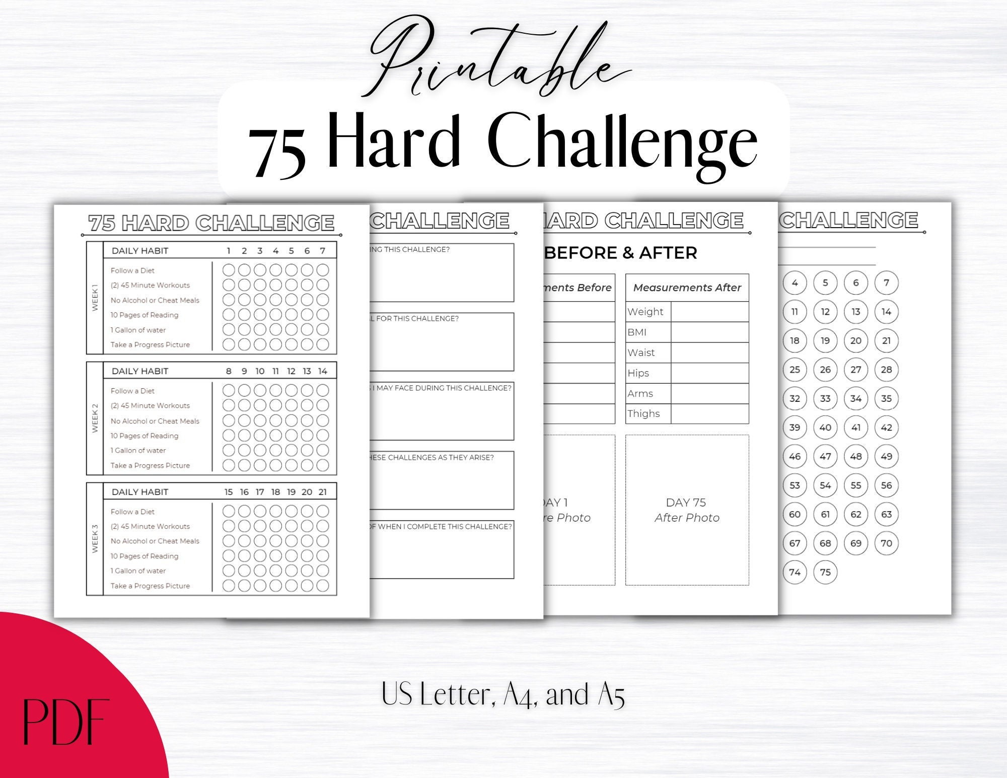 75 Hard Challenge Printable Tracker 75 Hard Checklist Etsy Hong Kong