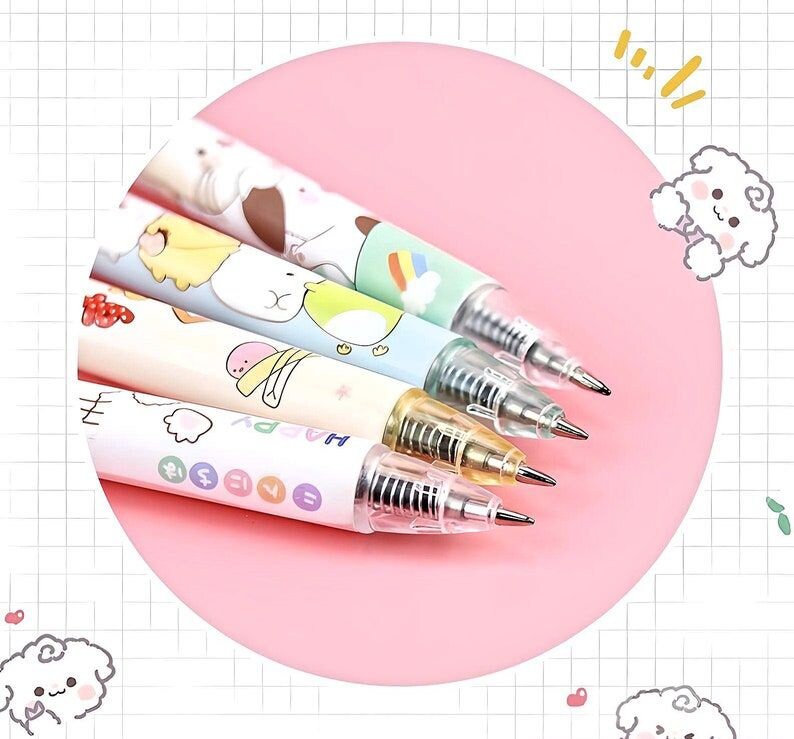 6pcs Cute Pen Set, Kawaii Stationery, Cute Clicker Gel Pen Set, Kawaii ...