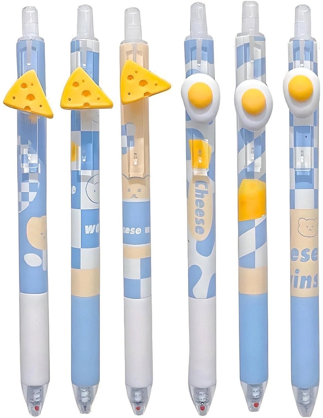 6 Pcs Cute Pen Set Egg & Cheese, Neutral Pen Set Kawaii Feel Pens, Cute ...