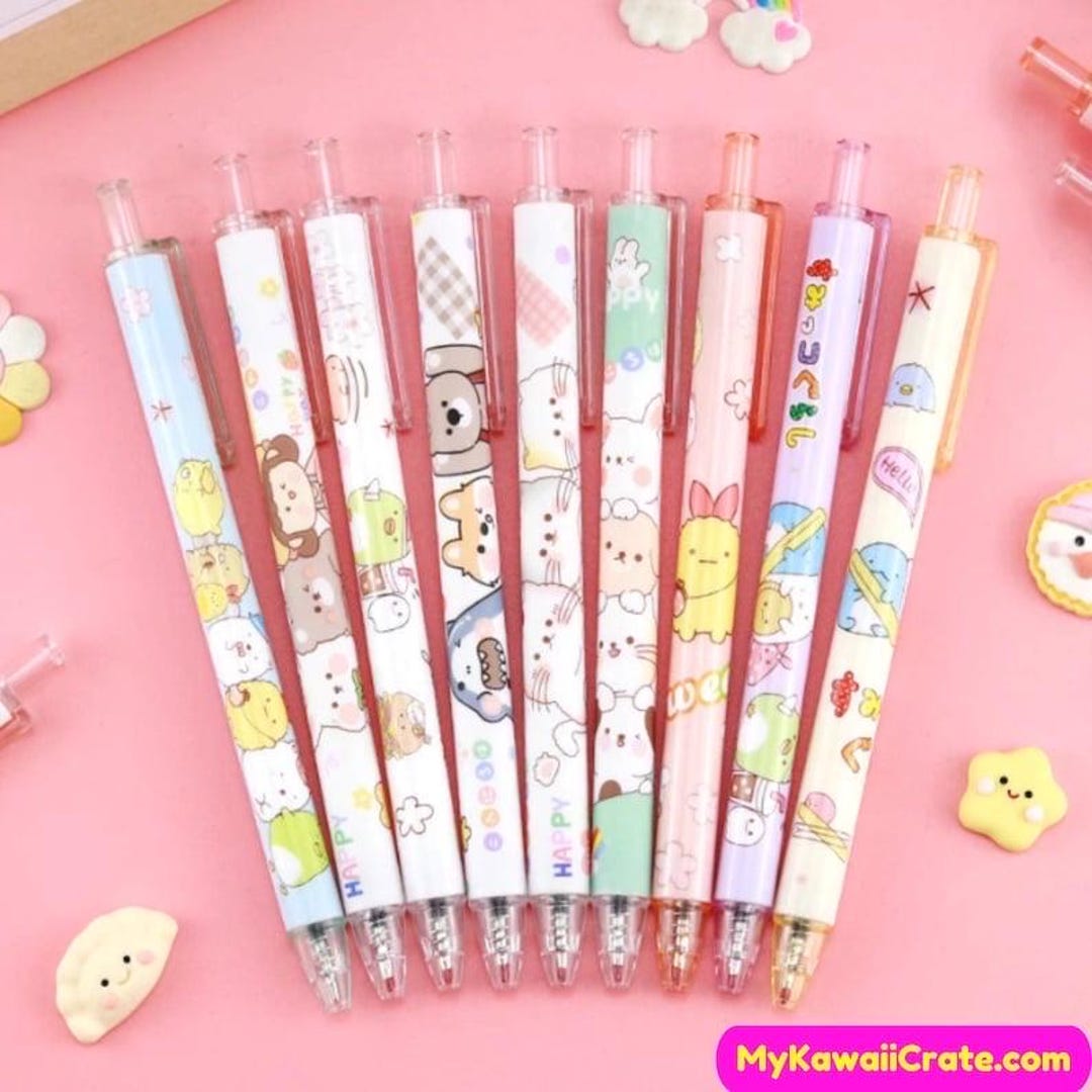 6pcs Cute Pen Set, Kawaii Stationery, Cute Clicker Gel Pen Set, Kawaii ...