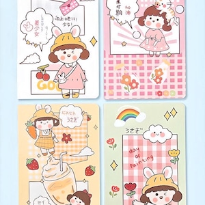 Set of 4 Notebook Student Horizontal Line A5 Notebook Cartoon Cute Ice ...