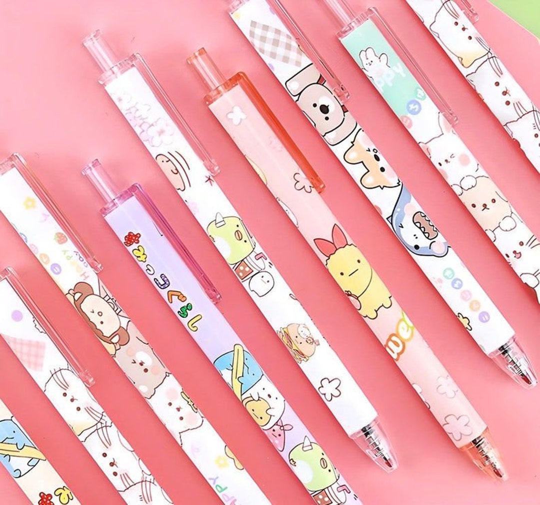 6pcs Cute Pen Set, Kawaii Stationery, Cute Clicker Gel Pen Set, Kawaii ...