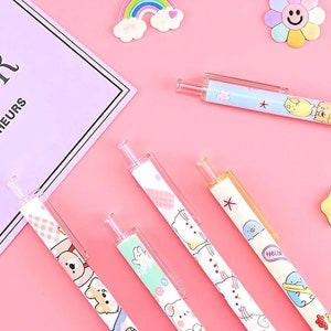 6pcs Cute Pen Set, Kawaii Stationery, Cute Clicker Gel Pen Set, Kawaii ...