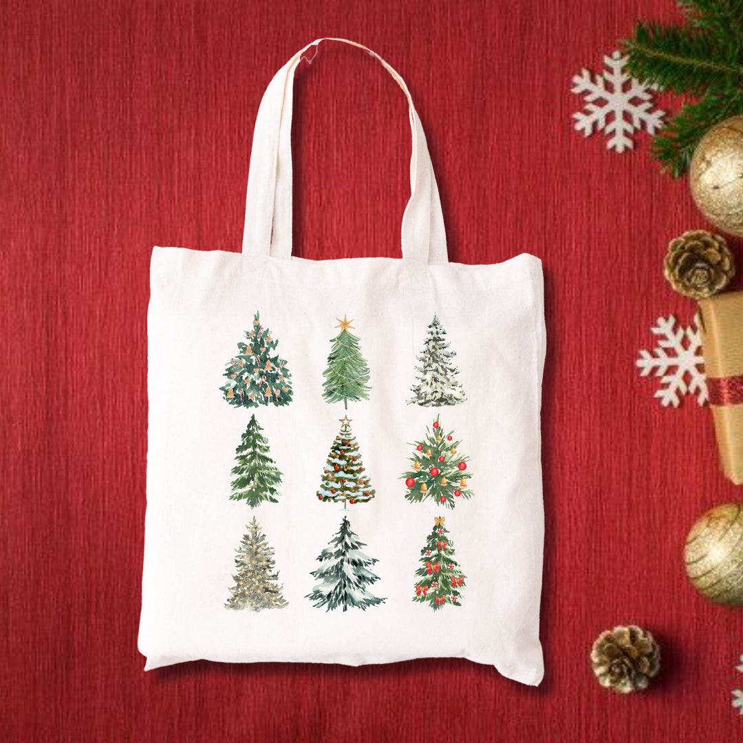 Christmas Trees Tote Bag, Cute Holiday Season Tote, Merry Christmas ...