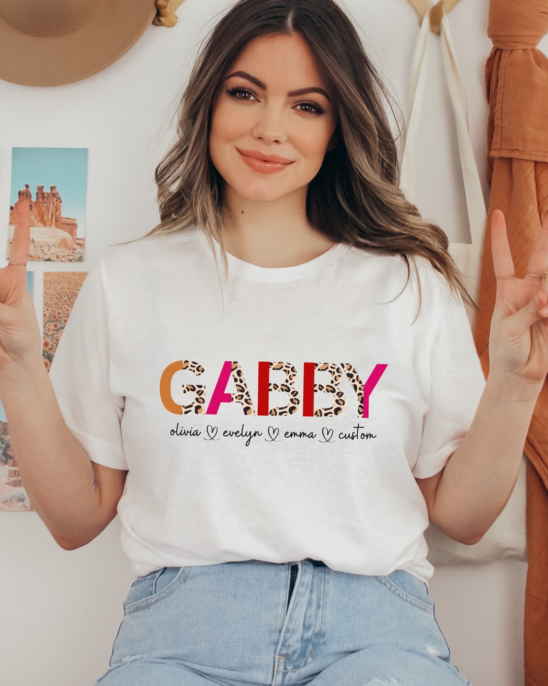 Custom Gabby Shirt With Kids Names, Personalized Grandma Shirt, Leopard ...