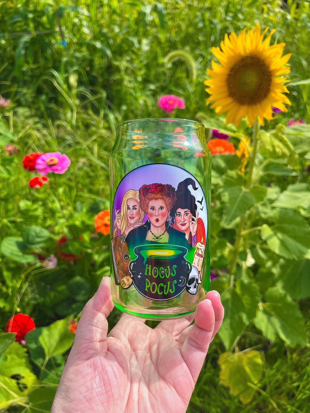 Hocus Pocus Coffee Glass With Lid and Straw, Halloween Glass, Spooky ...