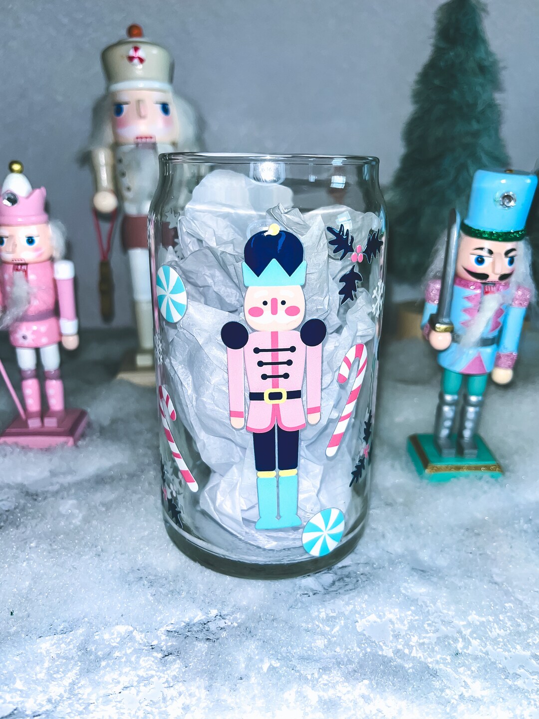 Pink and Blue Nutcracker Libbey Glass Cup, Holiday Tumbler, Christmas ...