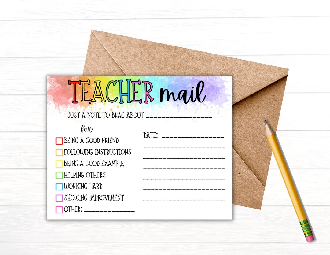 Rainbow Teacher Mail - Positive Teacher Note - Teacher Report - Good ...