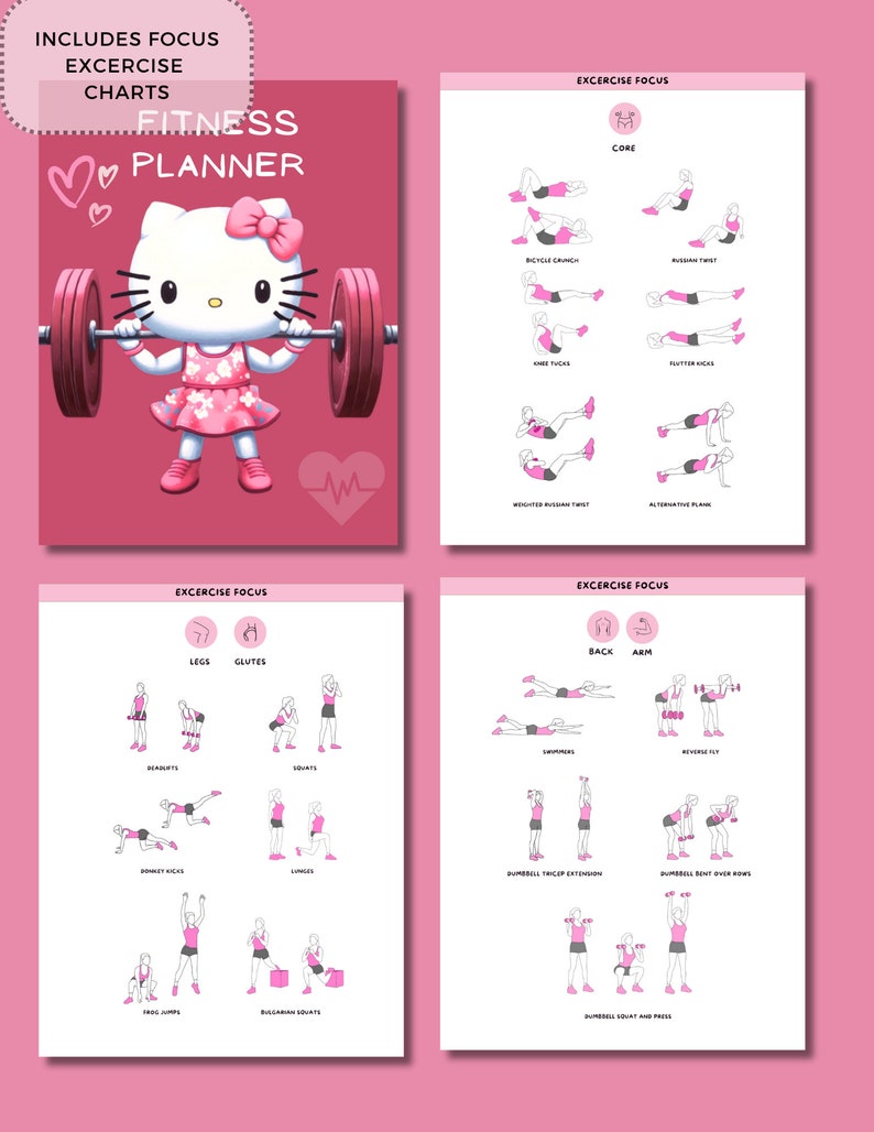 Printable Pink Fitness Planner, Weight Loss Tracker, Workout Planner ...